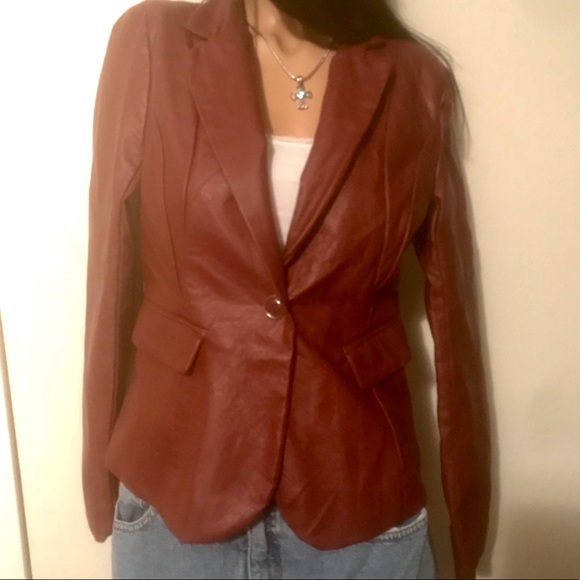 Jennyfer J | Jackets & Coats | Burgundy Maroon Faux Leather Blazer ...